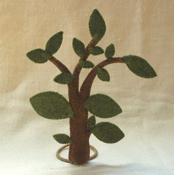 Items similar to Felt Abstract Leaf Tree with Stand, Embroidered Wool ...