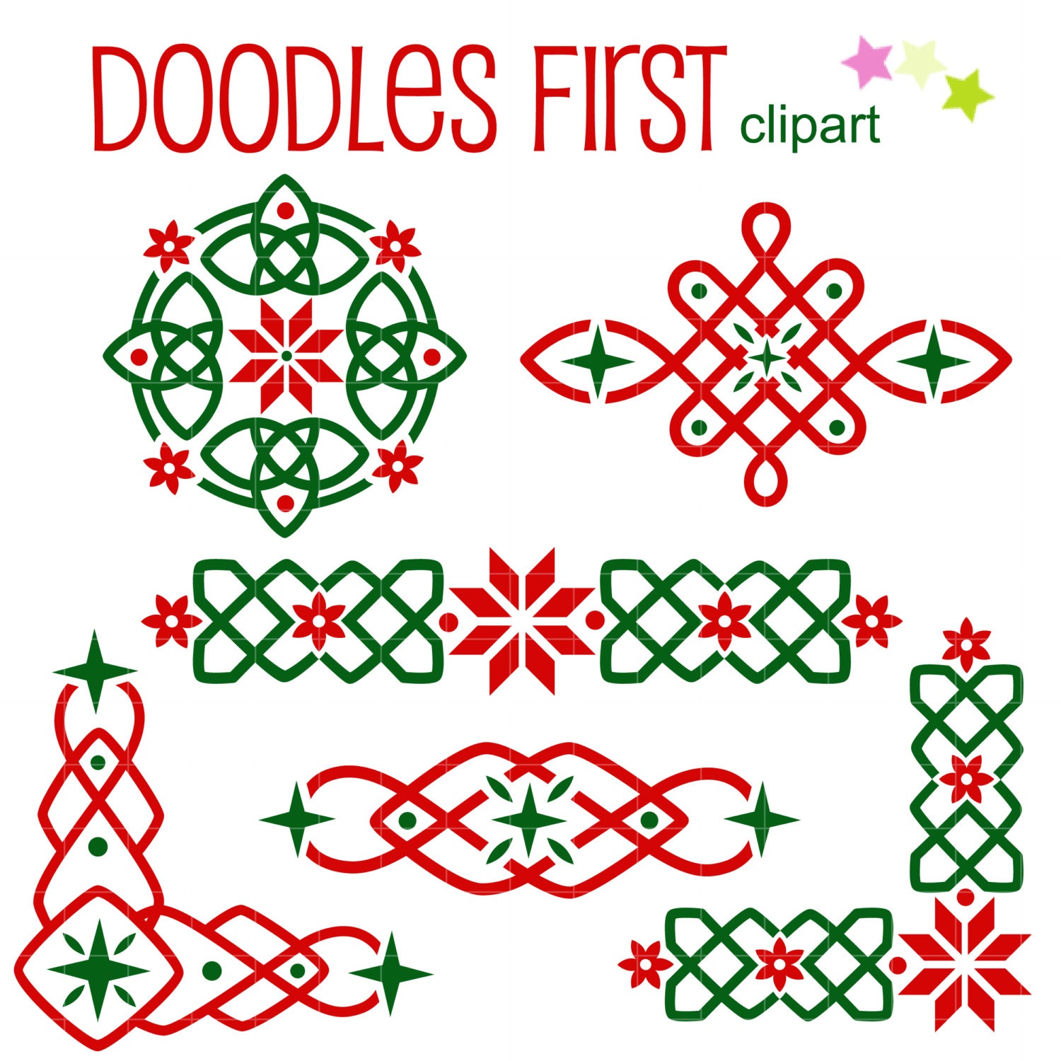 Nordic Christmas Corners and Borders Digital Clip Art for