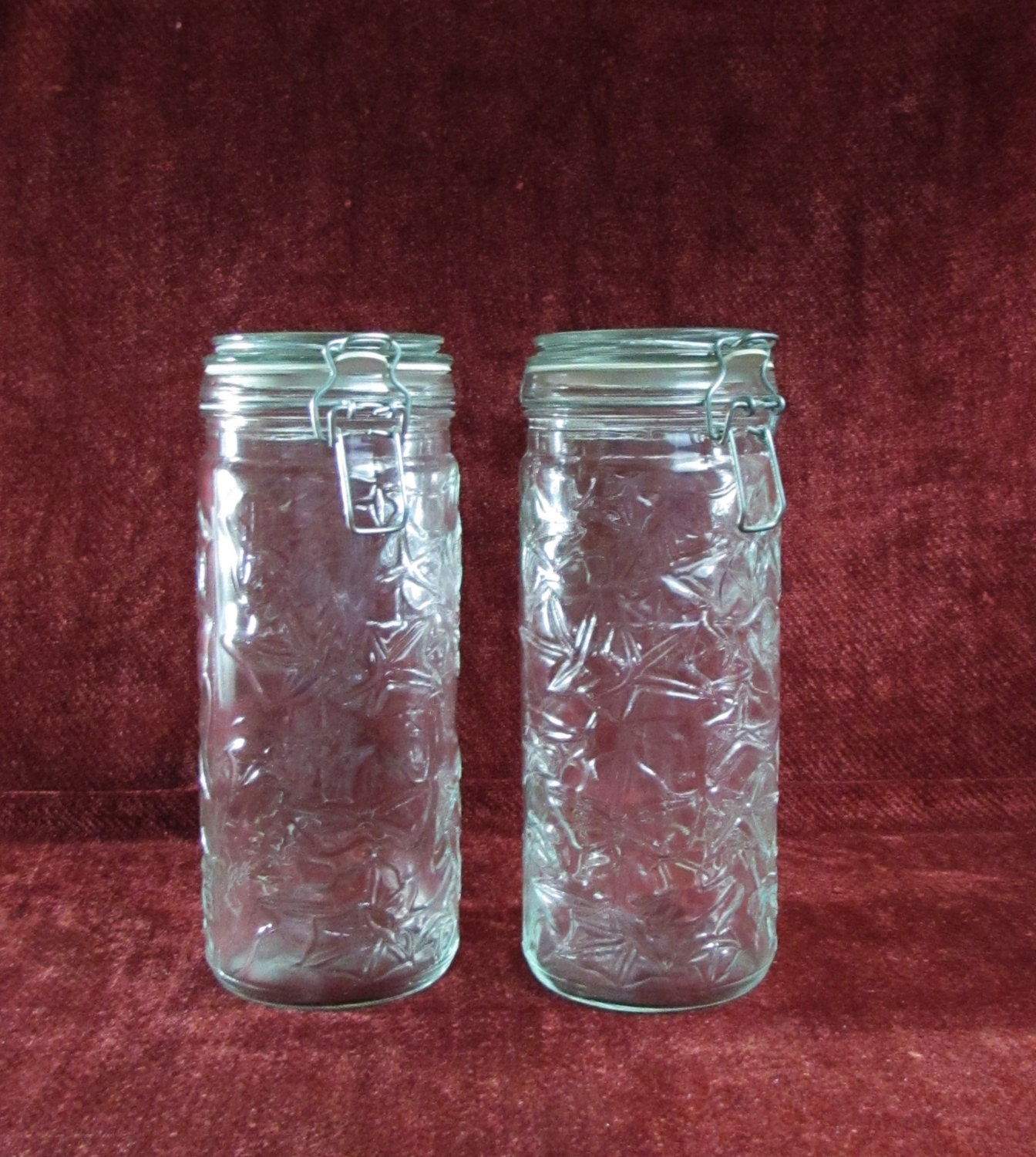 Vintage Clear Glass Locking Canisters Embossed Leaves Vines – Haute Juice