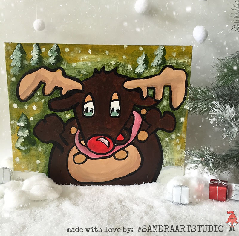 Reindeer painting, Christmas painting, winter decoration, rudolph ...