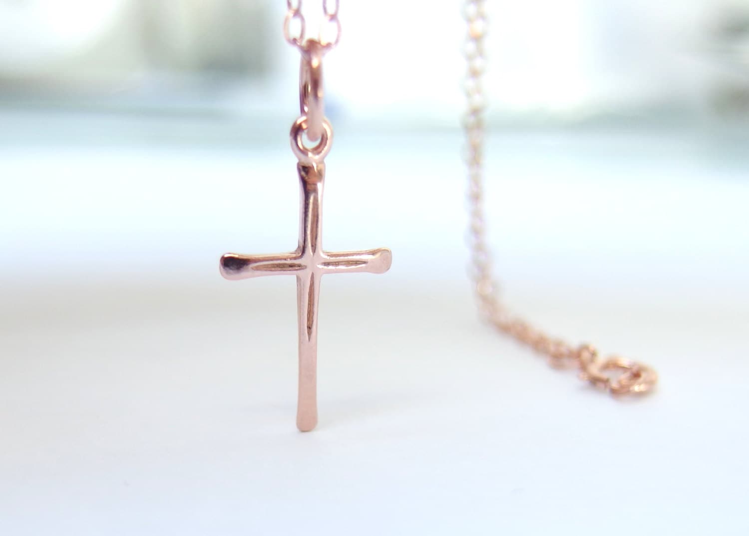 Rose Gold cross necklace Cross charm Rose gold cross pendant