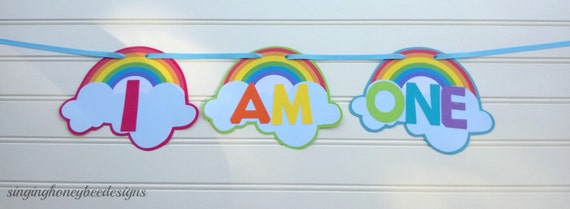 I am one rainbow banner, rainbow 1st birthday banner, rainbow birthday ...