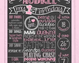 Chevron Pink First Birthday Chalkboard Poster by PersonalizedChalk