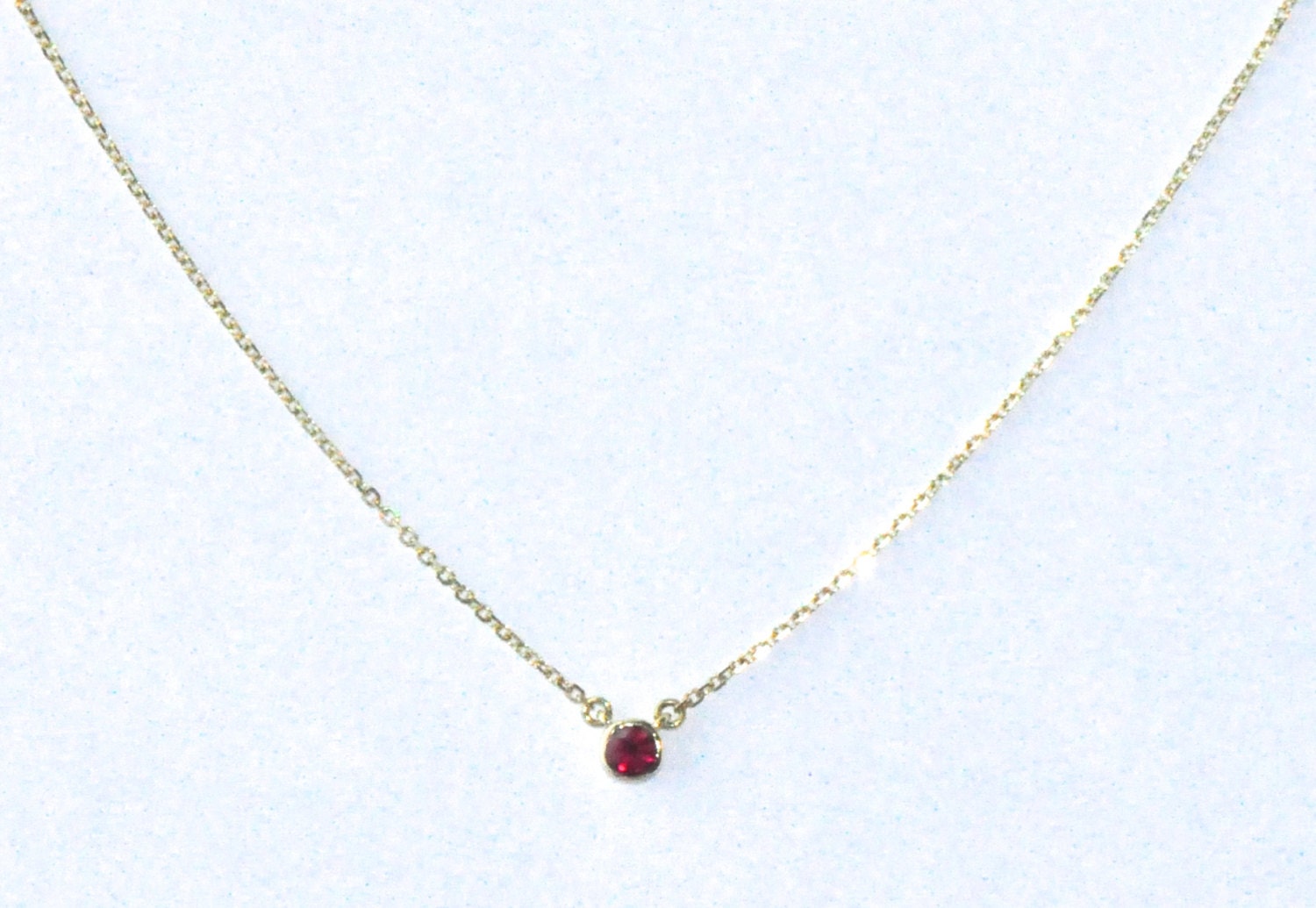 Natural 0.15 ct Ruby Solitaire Bezel Set Pendant Necklace in