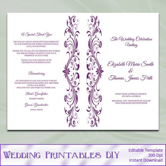 Items Similar To Wedding Program Booklet Template Diy Printable Plum 