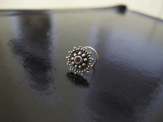 Nose Ring with Red ZirconSilver Nose RingIndian Nose