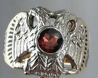 Scottish Rite 32nd Degree Double Eagle Ring with Wings up in