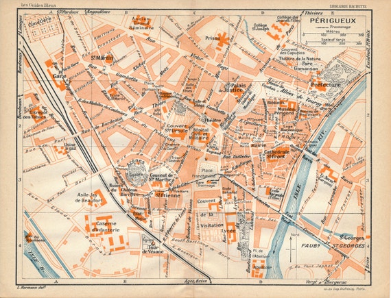 1926 Perigueux France Antique Map