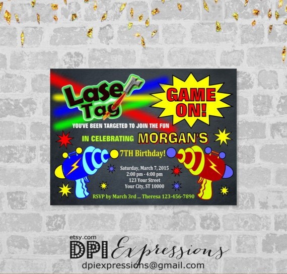 Laser Tag Invitation Printable Laser Tag Chalkboard Birthday