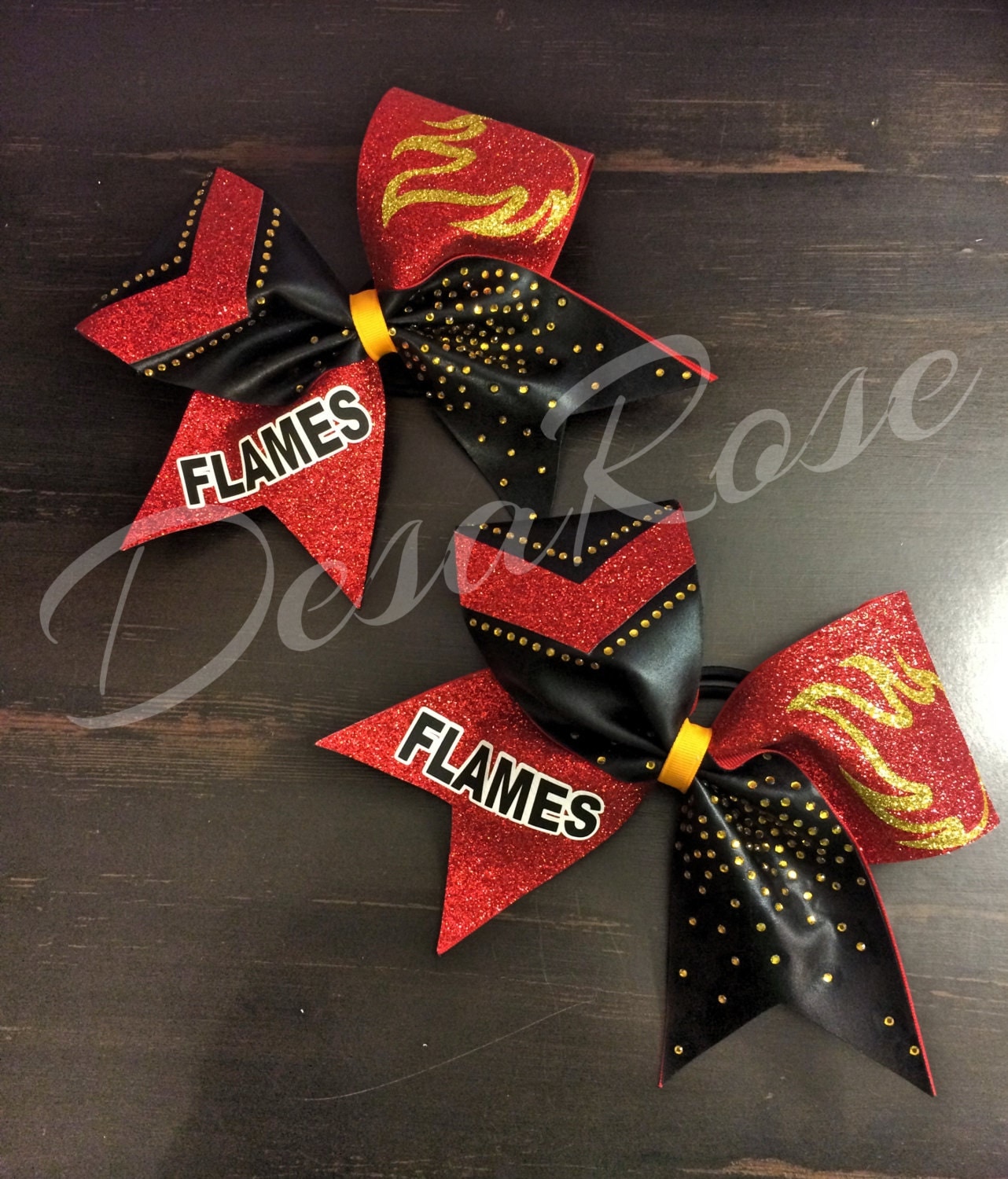 Flames Cheer bow with Rhinestones and Bling