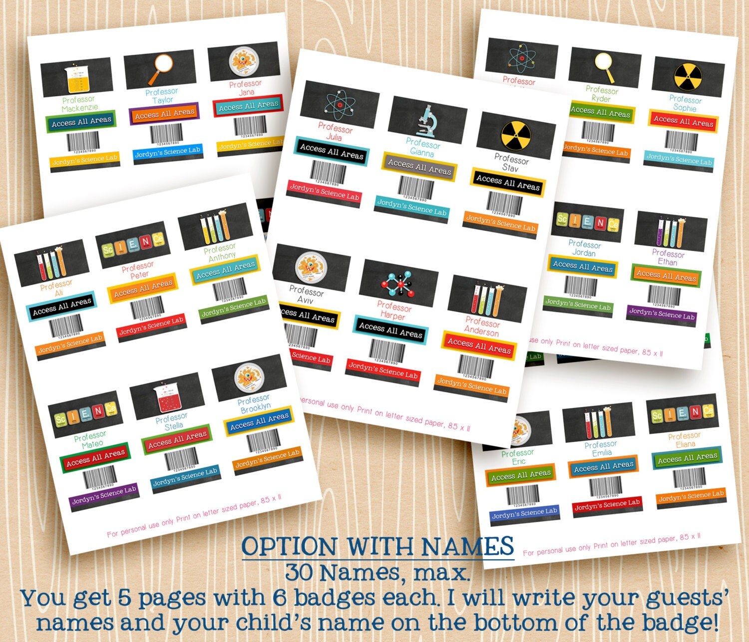 Science Badges. Personalized science party badges. Printable