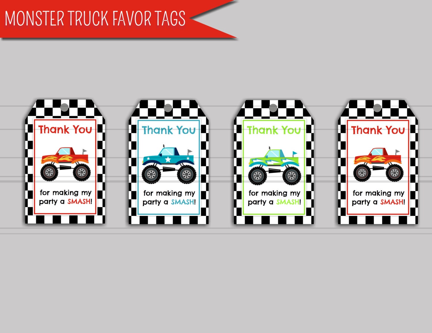Monster Truck Favor Tag Printable Digital Download: