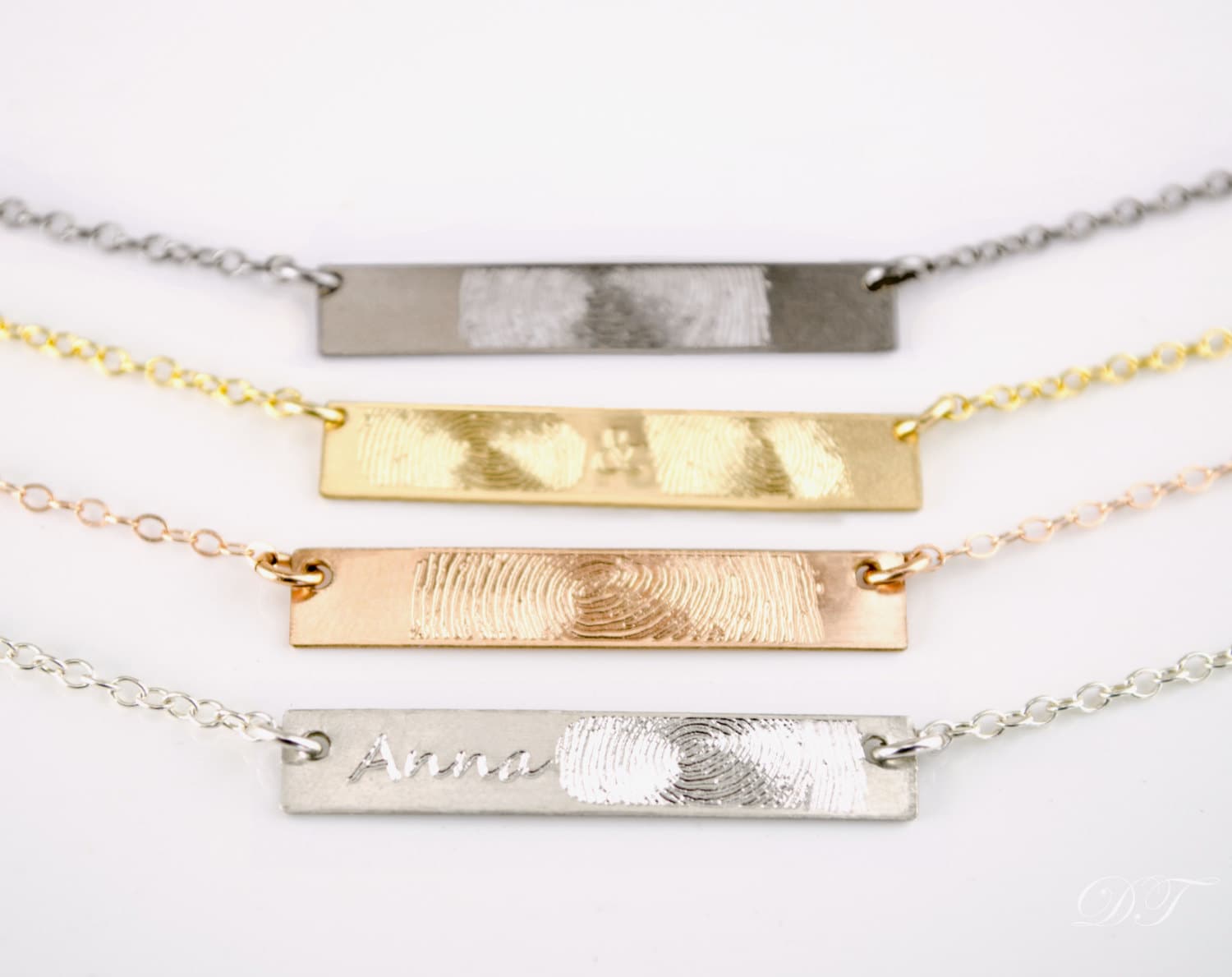 Actual Fingerprint Bar Necklace Gold Bar Necklace Finger