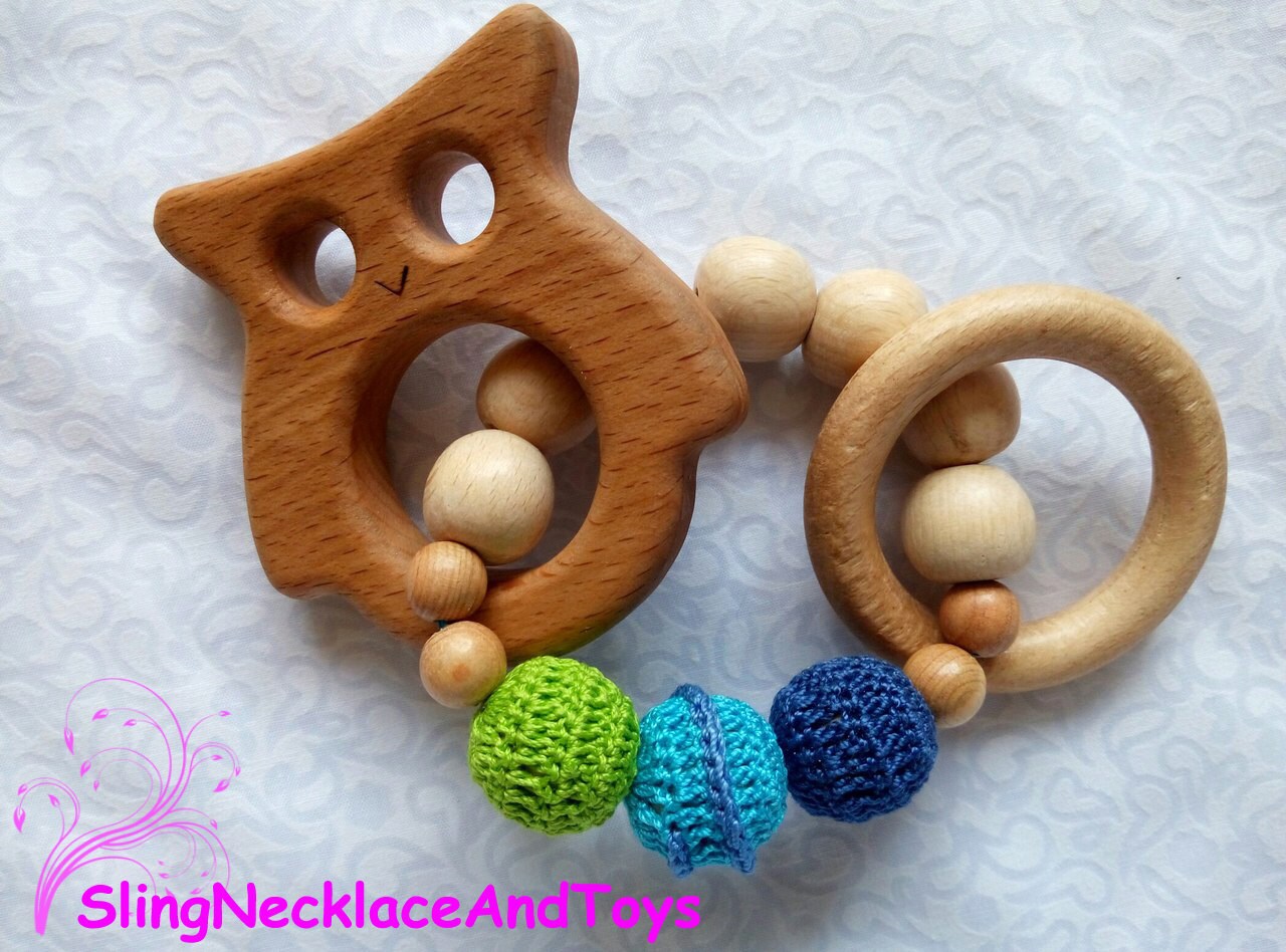 Teething Teether Owl Teething beads Toy clip Grasping