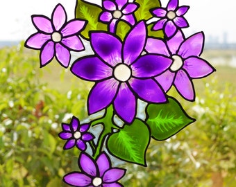 Glass door decal Flower stickers Floral decor Faux stained
