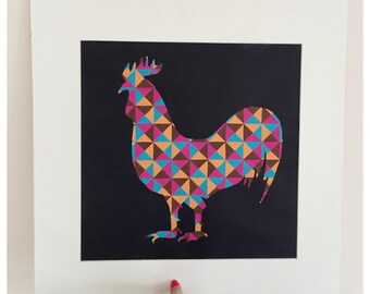 Items similar to Big Rooster original block print on Etsy