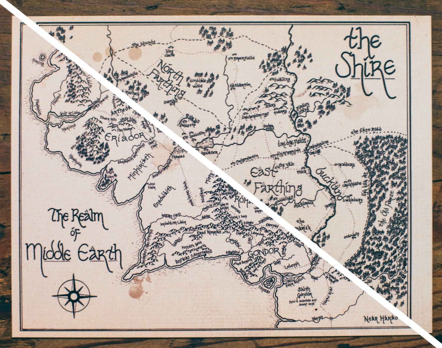 Map of Middle Earth AND the Shire: Aged Handmade Hand drawn