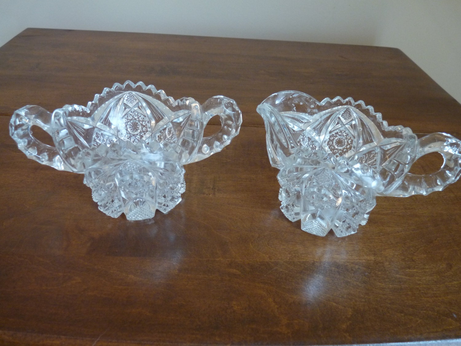 Imperial Pressed Glass Clear Crystal Nucut Pattern Creamer and