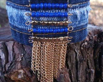 Denim cuff bracelet | Etsy