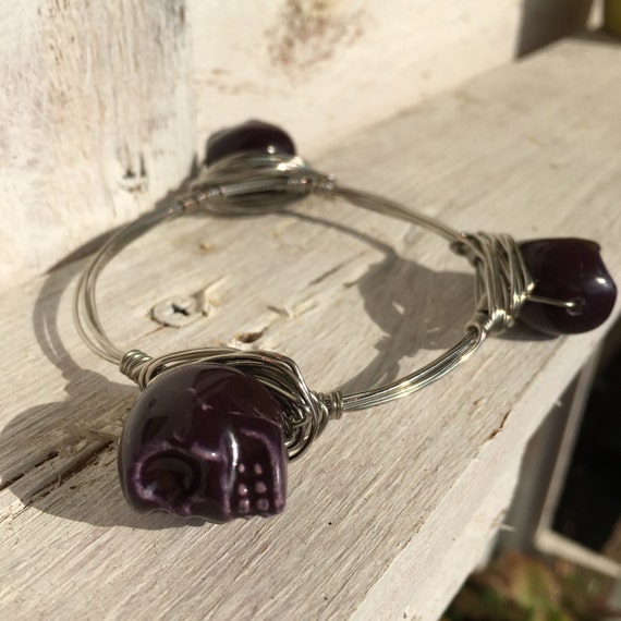 Items similar to Purple Skull wire wrap bangle Handmade on Etsy