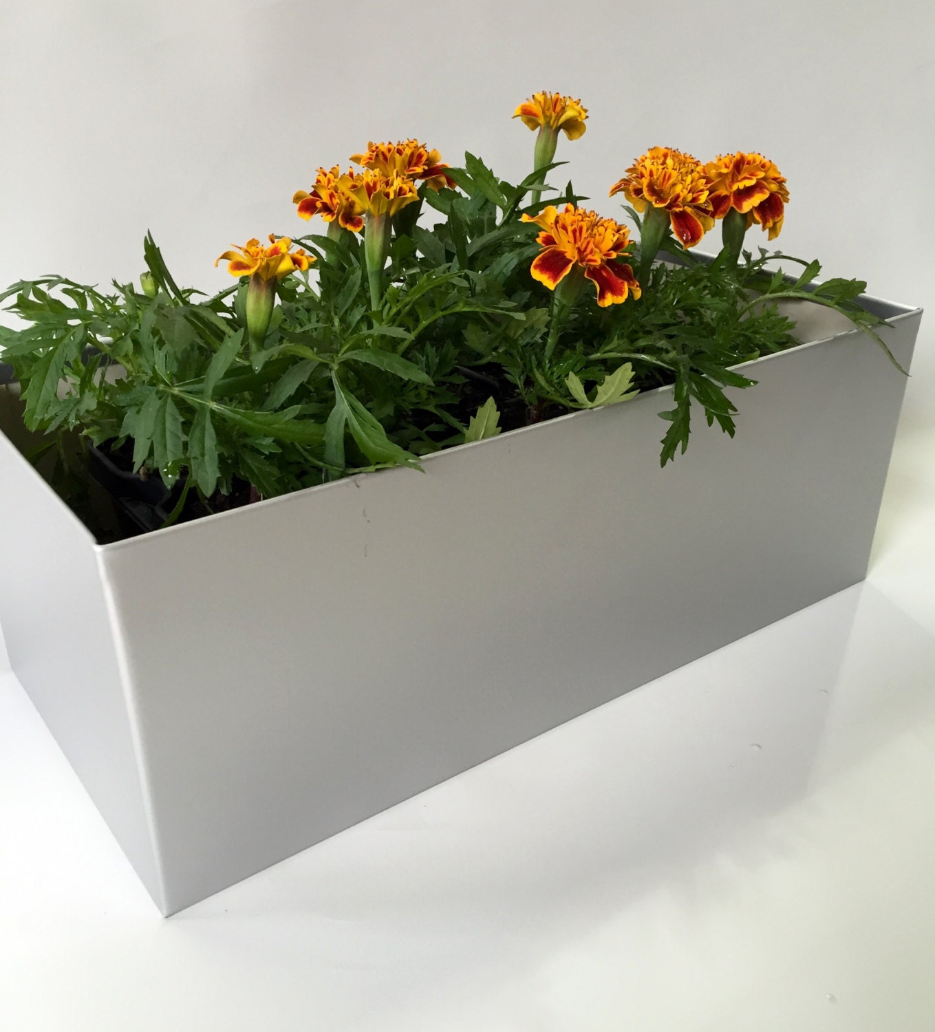 Set of 3 Window Box Style Handmade Metal Planter,Silver Painted Metal ...