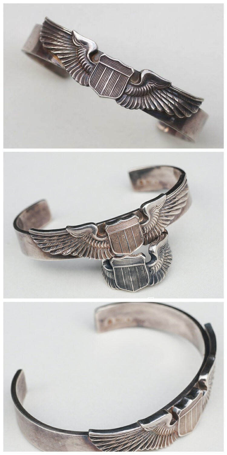 Silver Wings Bangle | Military Bracelet Cuff | Air Force Pilot Wings ...