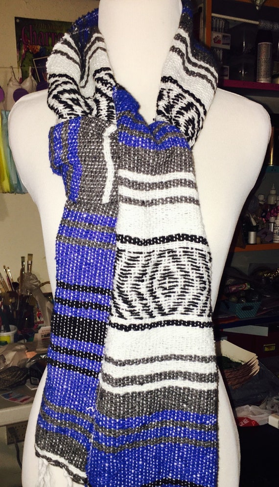 Mexican Serape Scarf Wrap Blanket Scarves Blue Black by MyMercado