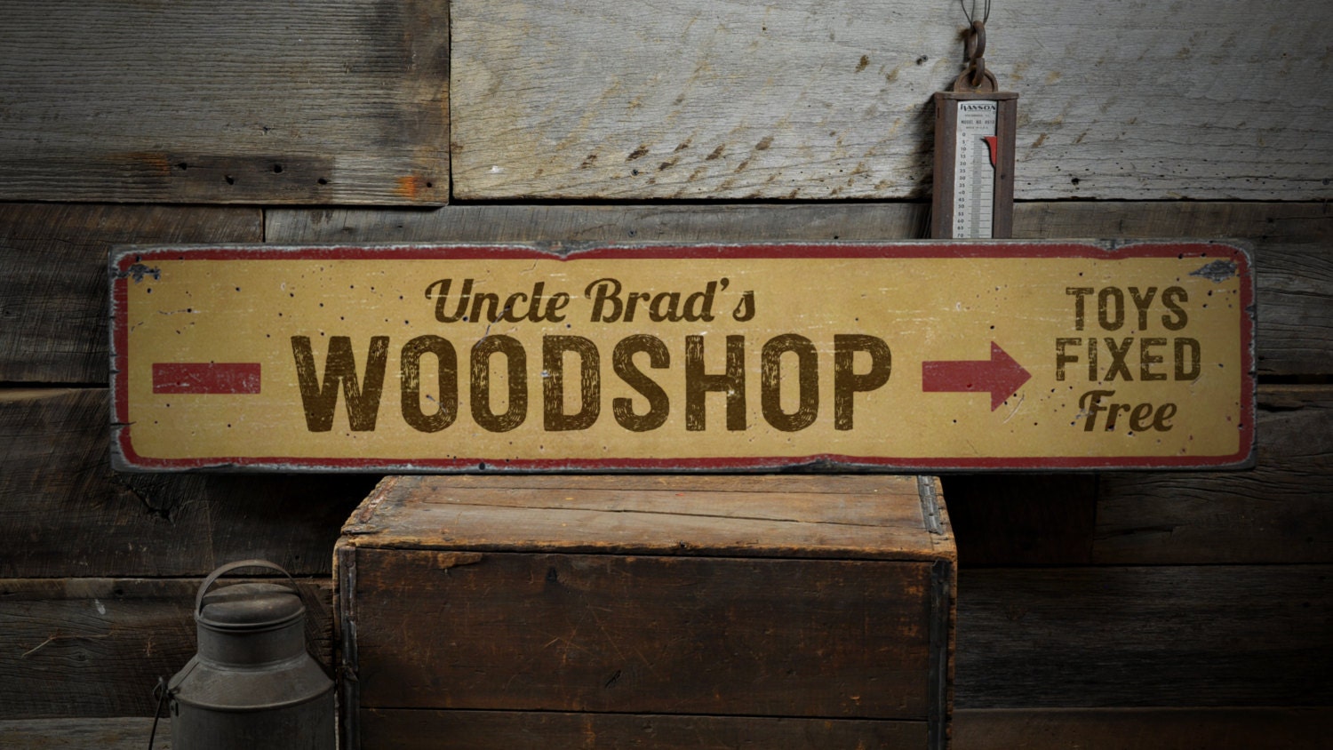 Woodshop Arrow Wood Sign Personalized Woodsmith Name Gift