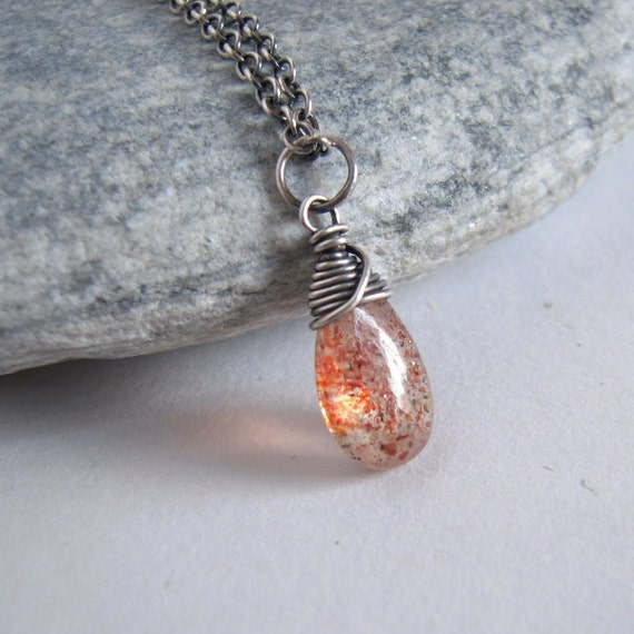 Sunstone Necklace Oxidized Sterling Silver Natural by VinLace