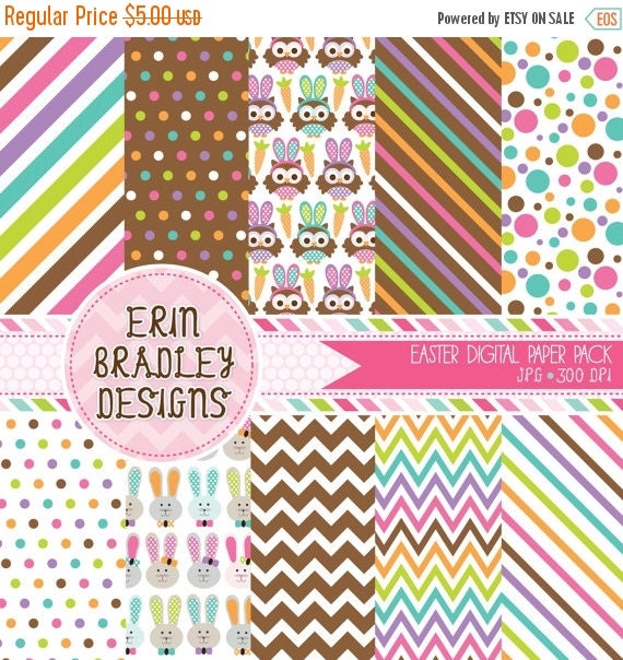 60% OFF SALE Easter Digital Papers Bunnies by ErinBradleyDesigns