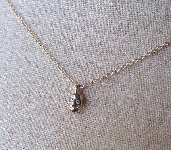 Gold Skull Necklace Tiny Skull Diamond Skull Skull Charm