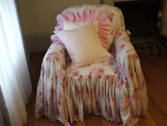 shabby chic chair slipcover throw by MyThymeCreations on Etsy