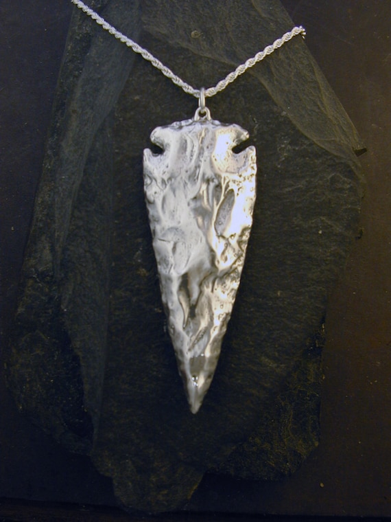 Large Sterling Silver Arrowhead Pendant on a Sterling Silver