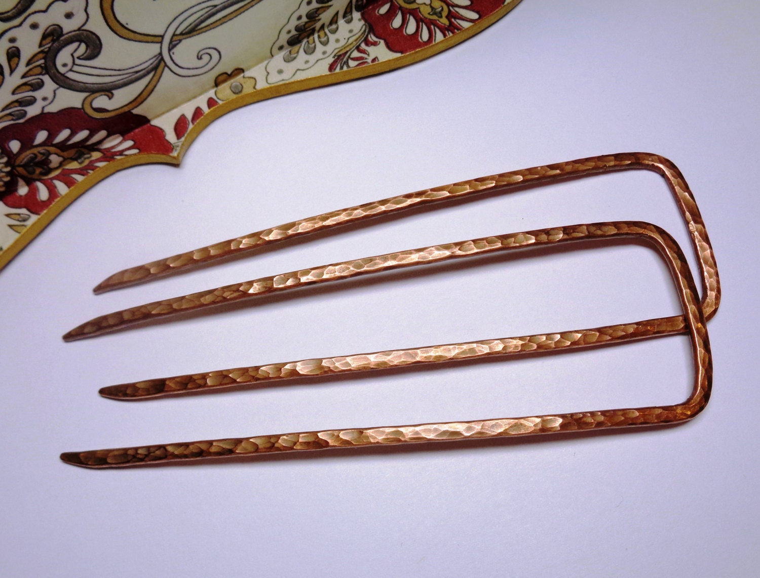 Set of 2 Hammered Copper 5'' Hair Pins Boho Hair