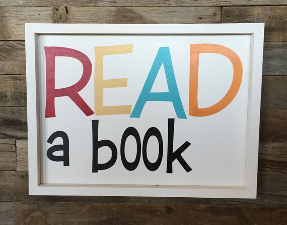 Large Wood Sign READ a Book Framed Sign Library Book