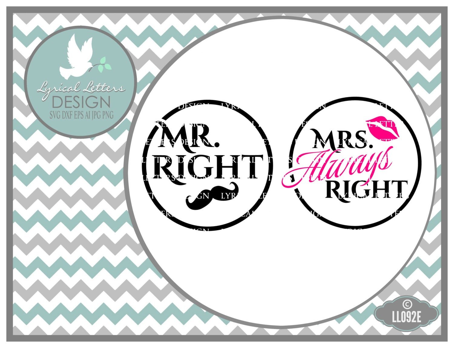 Wedding Mr Right Mrs Always Right LL092 E SVG Cut File