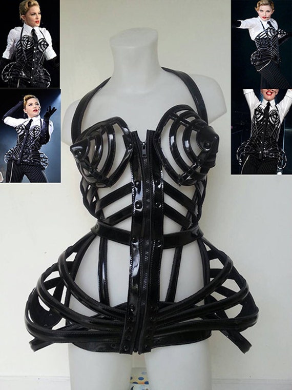 Madonna Tribute Copy Cone Bra Pointy Cage Leather Costume