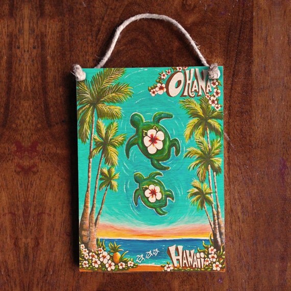 Ohana Sign Hawaiian Sign Tropical Beach Decor Sea Turtle Art