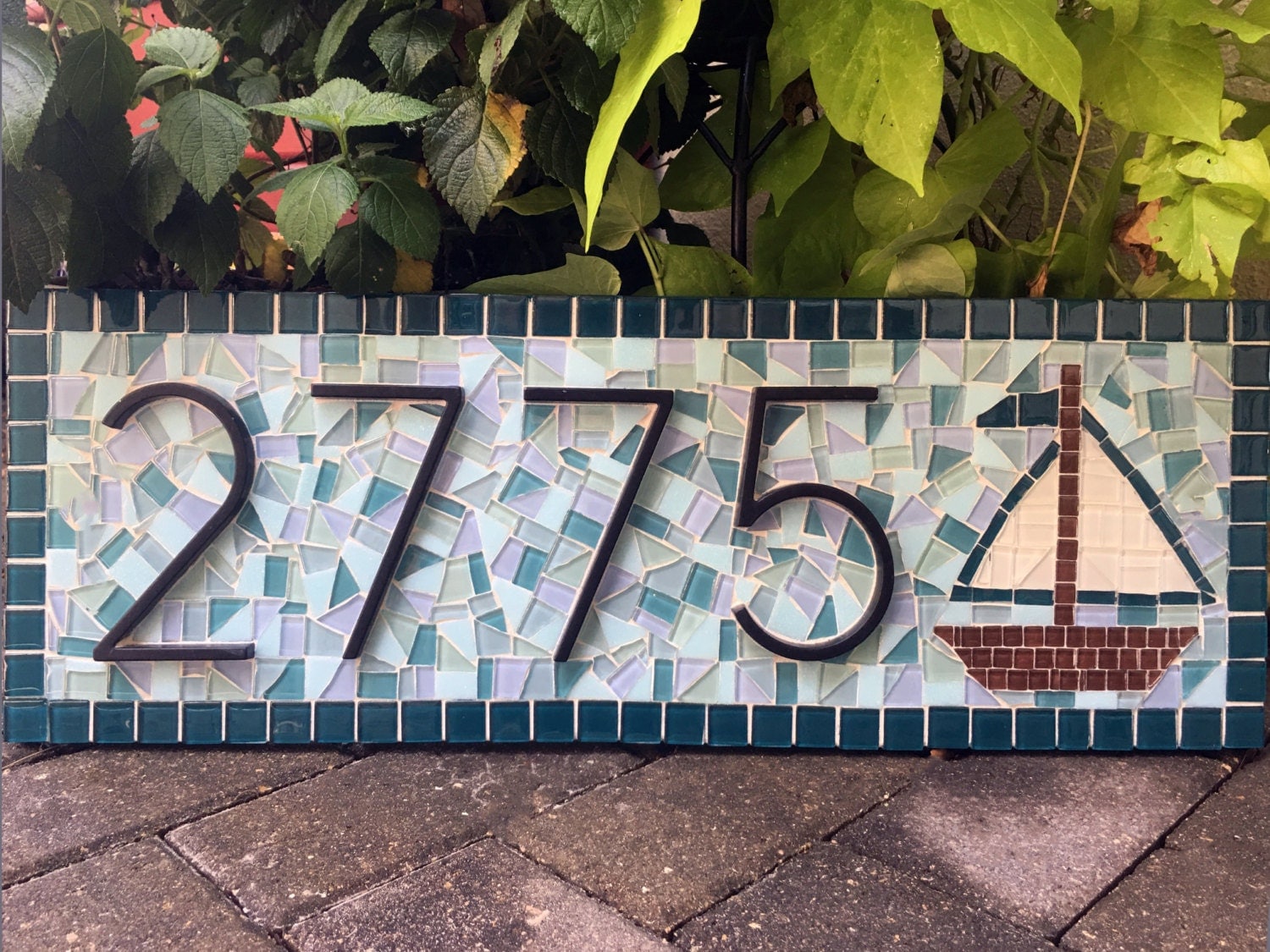House Number Sign with Sailboat / Beach House Address Plaque