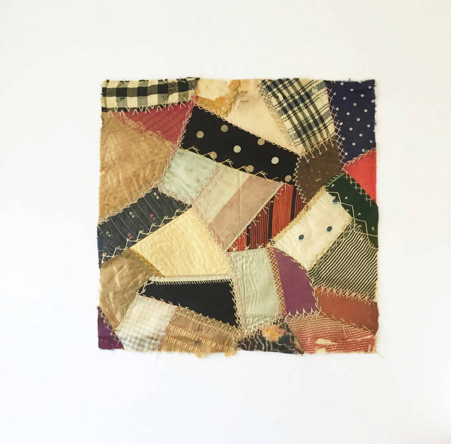 Handmade Quilt Block Antique Crazy Quilt Fragment Victorian