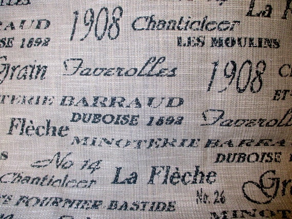 FRENCH SCRIPT Fabric Burlap Upholstery Piece by ThePeonyShanty