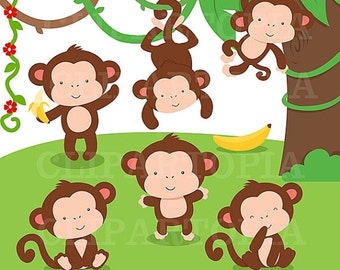 Items similar to Cute Monkey Boy Clipart - INSTANT DOWNLOAD - Digital ...