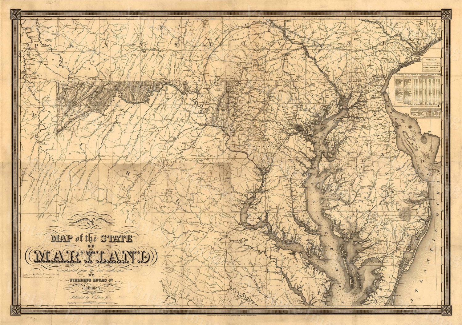 Map of Maryland Old Maryland Map, Maryland, Vintage Map, 1841 ...