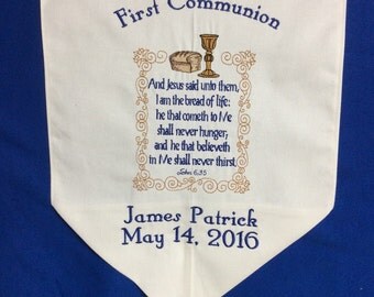 Personalized First Communion Banner with Ornate Embroidered