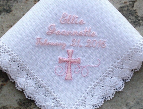LINEN BAPTISM HANDKERCHIEF Christening by FlipFlopsforAllShop