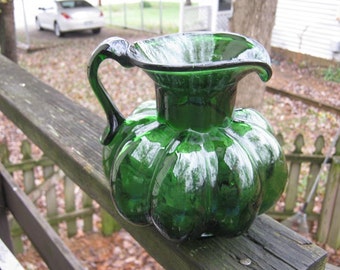 Green glass pitcher | Etsy