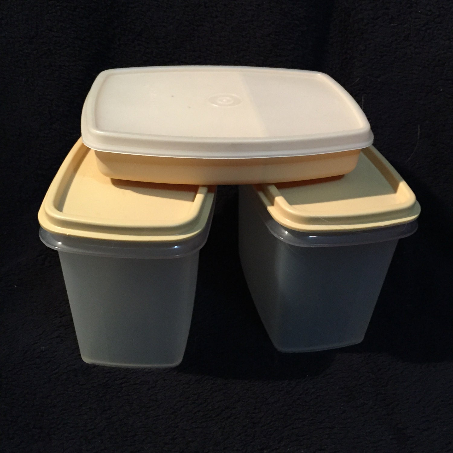 Tupperware Container Set of 3 Gold and Sheer With Lids
