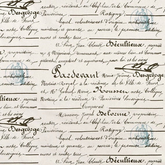 Designer Script Fabric by the Yard French Country Cottage