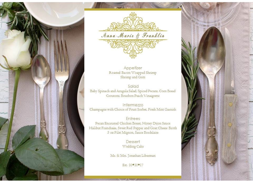DIY Wedding Menu Template / Bridal Menu / Gold Ornate / by 2DoDIY