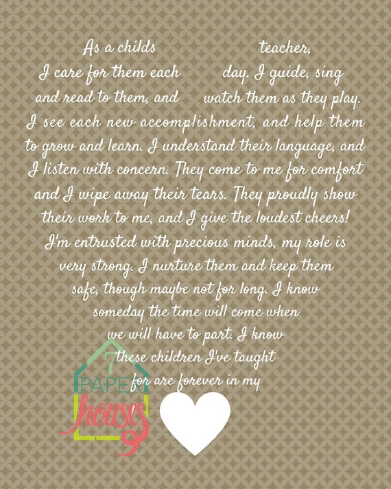 TEACHER HEART POEM Digital Download Teacher Gift Caregiver